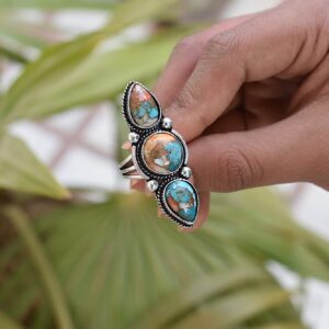 Rekha Gems Oyster Copper Turquoise 925 Sterling Silver Ring-Vintage Ring-Handmade Ring-Birthday Gift-Spiny Turquoise Ring-Boho and Hippie Ring-Birthstone Ring-Turquoise Jewelry- TQ-24 (4.50 US)