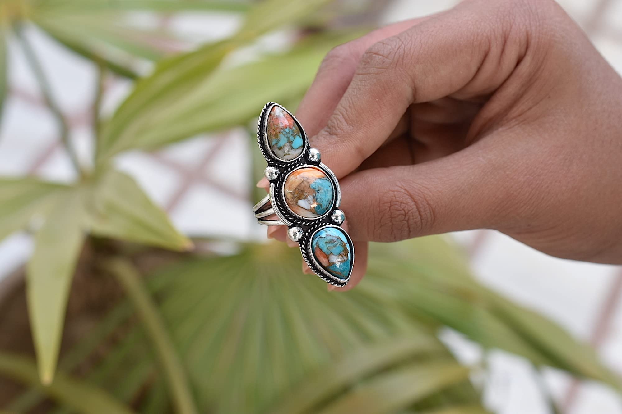 Rekha Gems Oyster Copper Turquoise 925 Sterling Silver Ring-Vintage Ring-Handmade Ring-Birthday Gift-Spiny Turquoise Ring-Boho and Hippie Ring-Birthstone Ring-Turquoise Jewelry- TQ-24 (4.50 US)