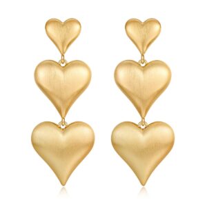 famarine gold heart earrings for women heart dangle earrings brushed drop earrings jewelry gift