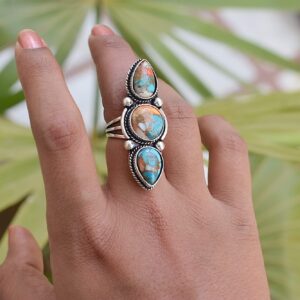 Rekha Gems Oyster Copper Turquoise 925 Sterling Silver Ring-Vintage Ring-Handmade Ring-Birthday Gift-Spiny Turquoise Ring-Boho and Hippie Ring-Birthstone Ring-Turquoise Jewelry- TQ-24 (4.50 US)