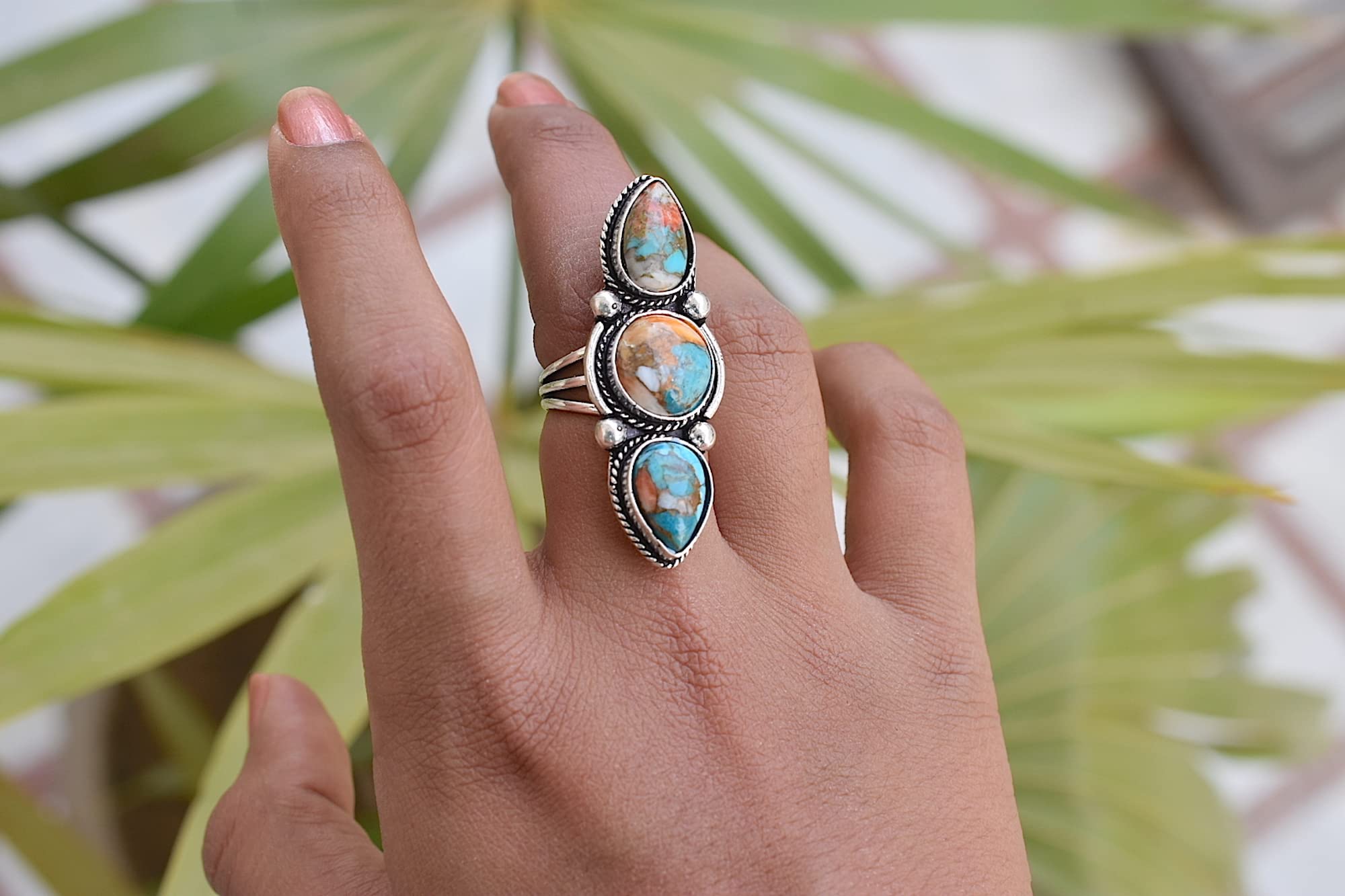 Rekha Gems Oyster Copper Turquoise 925 Sterling Silver Ring-Vintage Ring-Handmade Ring-Birthday Gift-Spiny Turquoise Ring-Boho and Hippie Ring-Birthstone Ring-Turquoise Jewelry- TQ-24 (4.50 US)