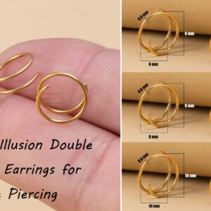 Double Hoop Earrings for Single Piercing, 3 Pairs 316L Surgical Steel Spiral Twist Illusion Lobe Cartilage Helix Hoop Earring Double Hoop Earrings for One Hole