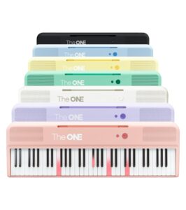 the one smart keyboard color 61 lighted keys piano keyboard, digital piano for beginners with 256 tones, 64 polyphony, built-in led lights and free apps (pink)