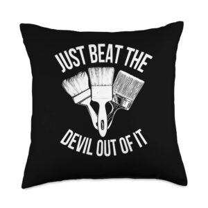 just beat the devil out it funny artist drawing gift throw pillow, 18x18, multicolor