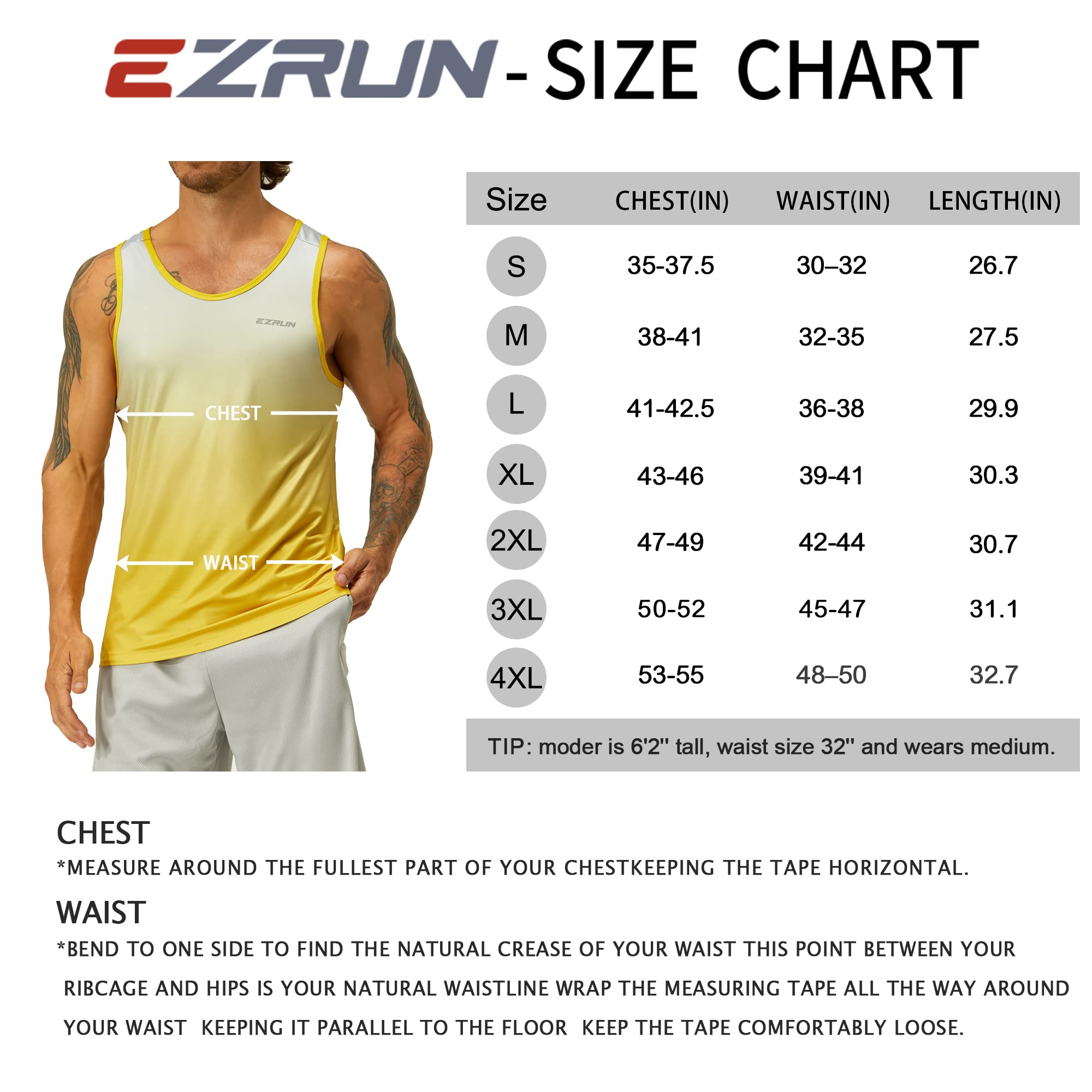 EZRUN Men's Quick Dry Workout Tank Top Swim Beach Shirts for Gym Athletic Running Muscle Sleeveless Shirts(YellowGradient,l)