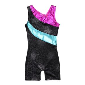 Manyakai Kids Girls Ballet Dance Gymnastics Leotard with Shorts Unitard Sports Biketard Bodysuit Black 14-16 Years