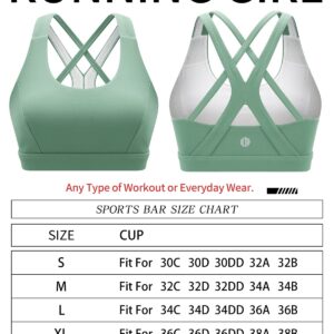 RUNNING GIRL Sports Bra for Women, Criss-Cross Back Padded Strappy Sports Bras Medium Support Yoga Bra with Removable Cups(2825 Green M)