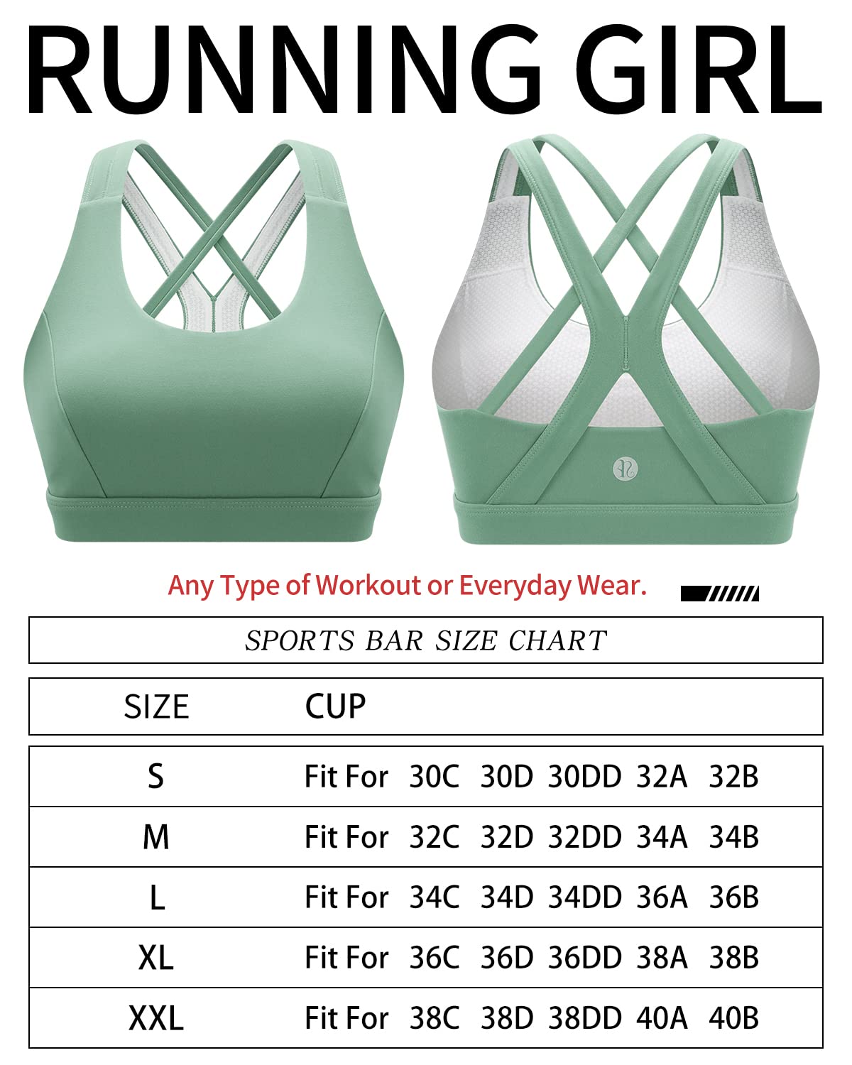 RUNNING GIRL Sports Bra for Women, Criss-Cross Back Padded Strappy Sports Bras Medium Support Yoga Bra with Removable Cups(2825 Green M)