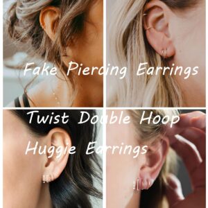 Double Hoop Earrings for Single Piercing, 3 Pairs 316L Surgical Steel Spiral Twist Illusion Lobe Cartilage Helix Hoop Earring Double Hoop Earrings for One Hole