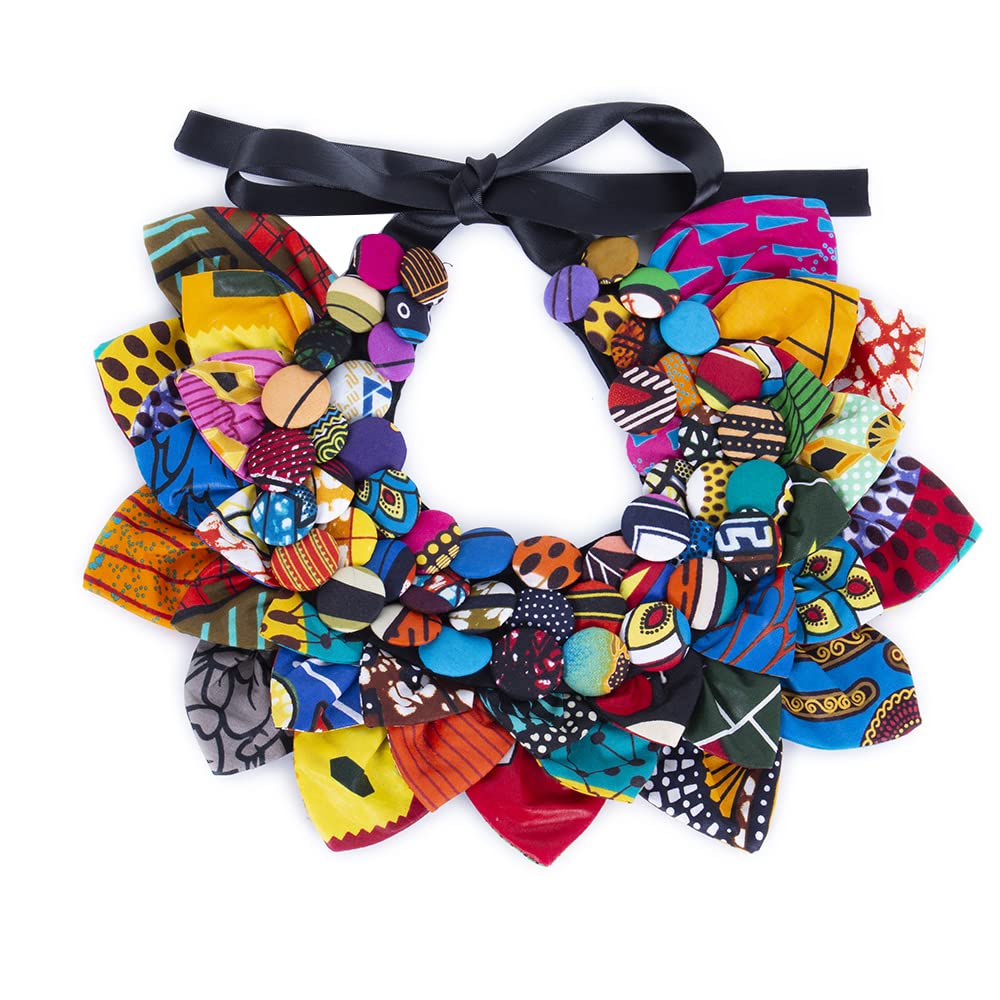 HollandaisWax African Ankara Handmade Petal Neckpiece Button Necklace for Women Jewellery