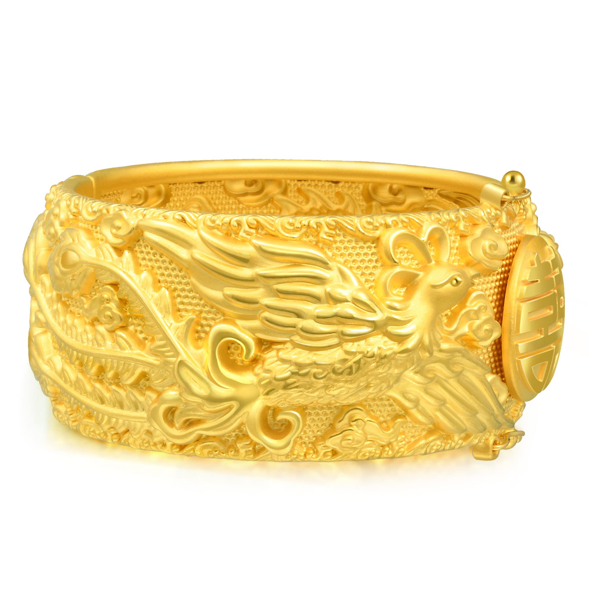 CHOW SANG SANG 999.9 24K Solid Gold Price-by-Weight 36.97g Gold Dragon & Phoenix Bangle for Women and Wedding Occasion 91875K | Size: 7