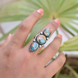 Rekha Gems Oyster Copper Turquoise 925 Sterling Silver Ring-Vintage Ring-Handmade Ring-Birthday Gift-Spiny Turquoise Ring-Boho and Hippie Ring-Birthstone Ring-Turquoise Jewelry- TQ-24 (4.50 US)