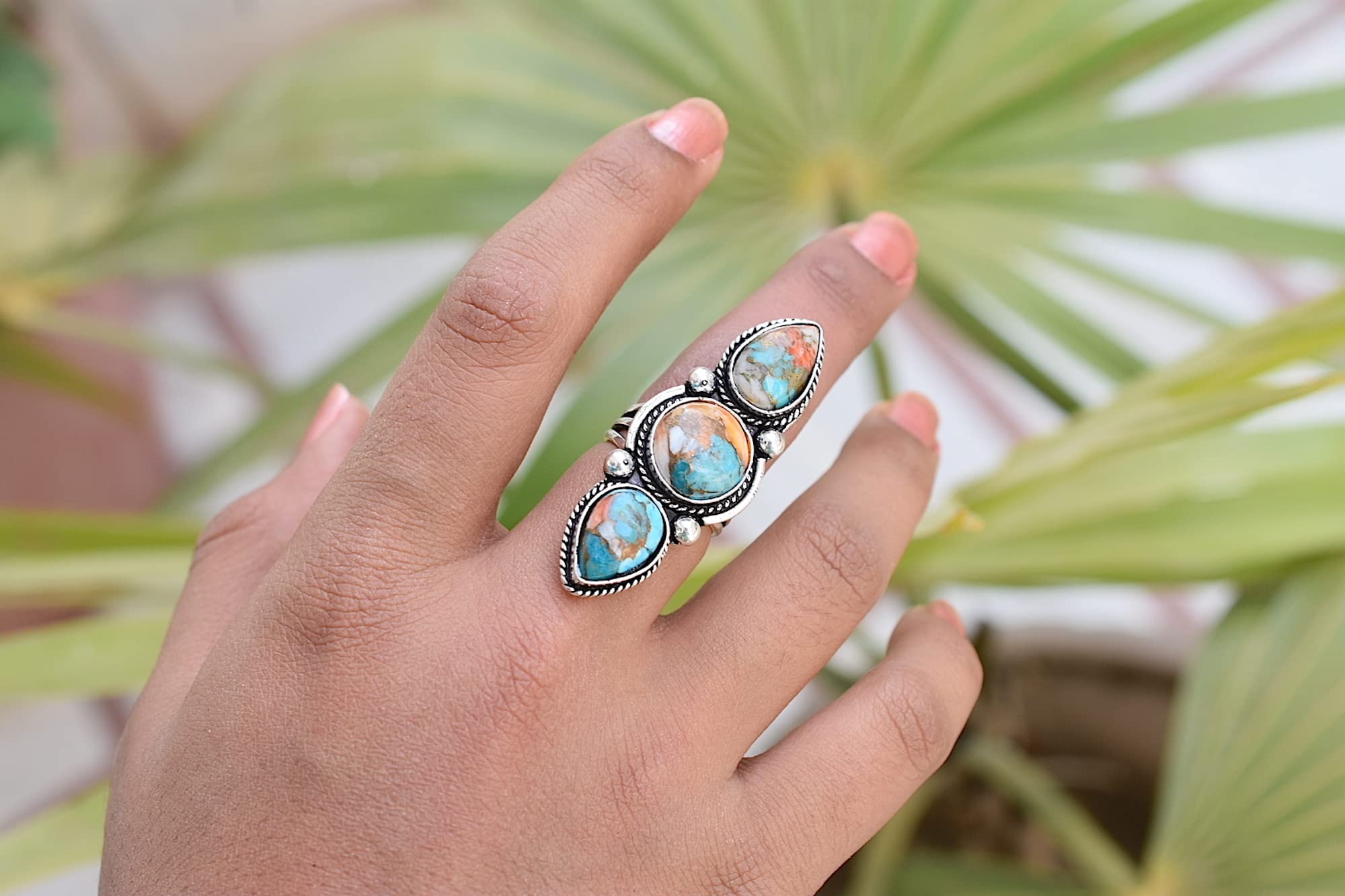 Rekha Gems Oyster Copper Turquoise 925 Sterling Silver Ring-Vintage Ring-Handmade Ring-Birthday Gift-Spiny Turquoise Ring-Boho and Hippie Ring-Birthstone Ring-Turquoise Jewelry- TQ-24 (4.50 US)