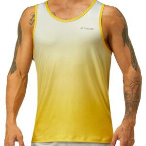 EZRUN Men's Quick Dry Workout Tank Top Swim Beach Shirts for Gym Athletic Running Muscle Sleeveless Shirts(YellowGradient,l)