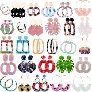 duufin 28 pairs acrylic earrings resin drop dangle statement earrings set mottled acrylic hoop earrings polygonal fashion earrings for women