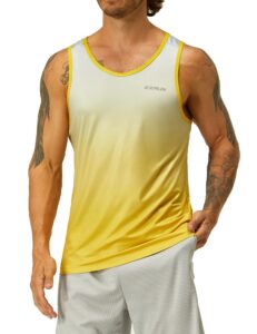 ezrun men's quick dry workout tank top swim beach shirts for gym athletic running muscle sleeveless shirts(yellowgradient,l)