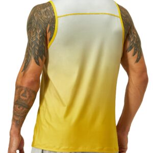 EZRUN Men's Quick Dry Workout Tank Top Swim Beach Shirts for Gym Athletic Running Muscle Sleeveless Shirts(YellowGradient,l)