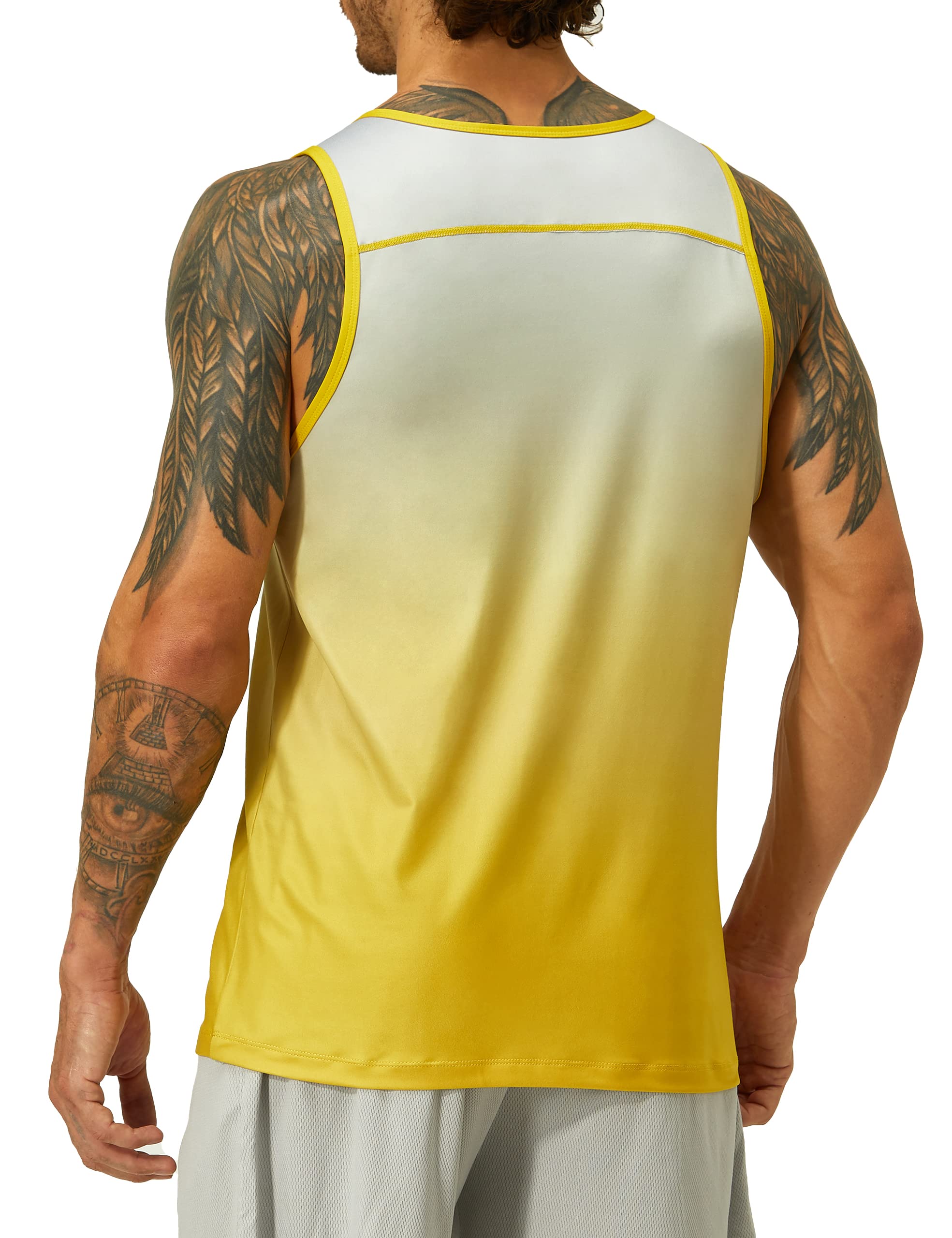 EZRUN Men's Quick Dry Workout Tank Top Swim Beach Shirts for Gym Athletic Running Muscle Sleeveless Shirts(YellowGradient,l)