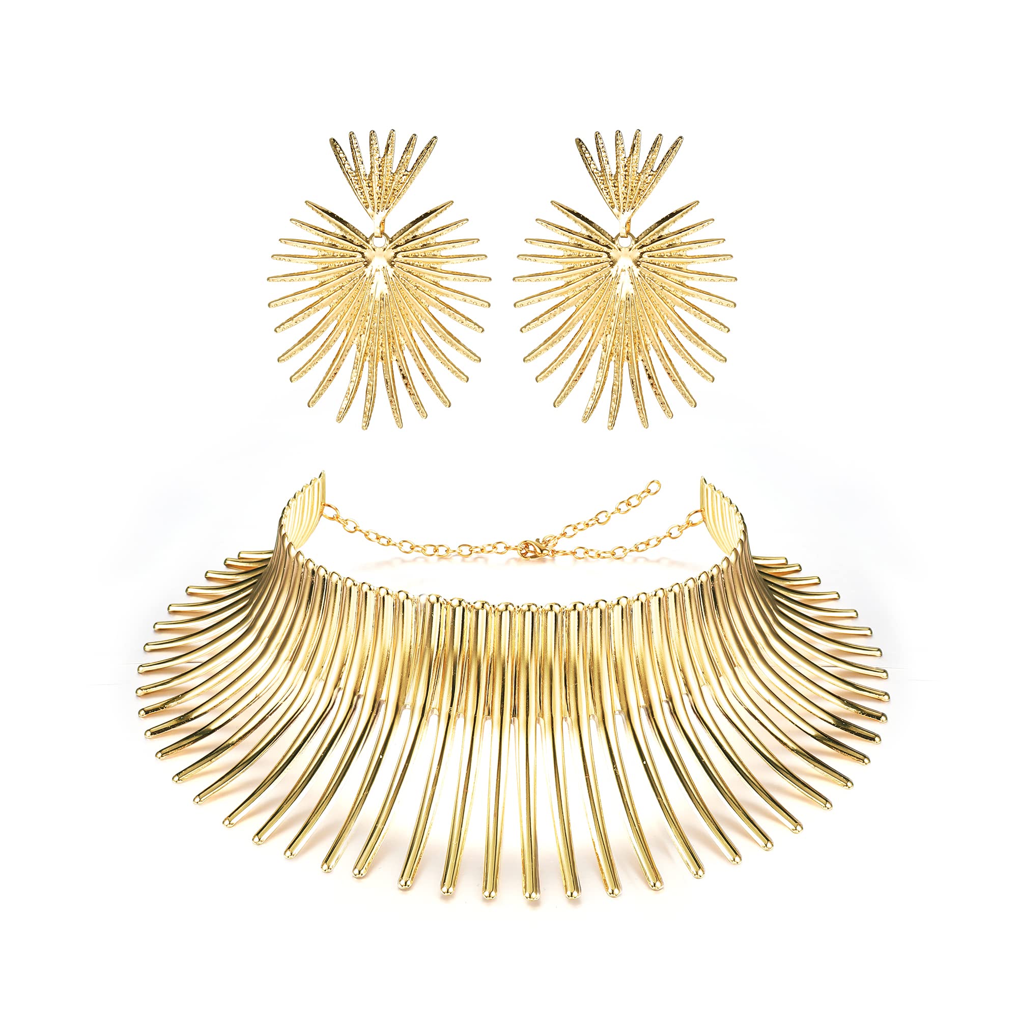 YADOCA African Collar Choker Necklace Earrings Set for Women Gold Statement Tooth Shape Tribal African Jewelry