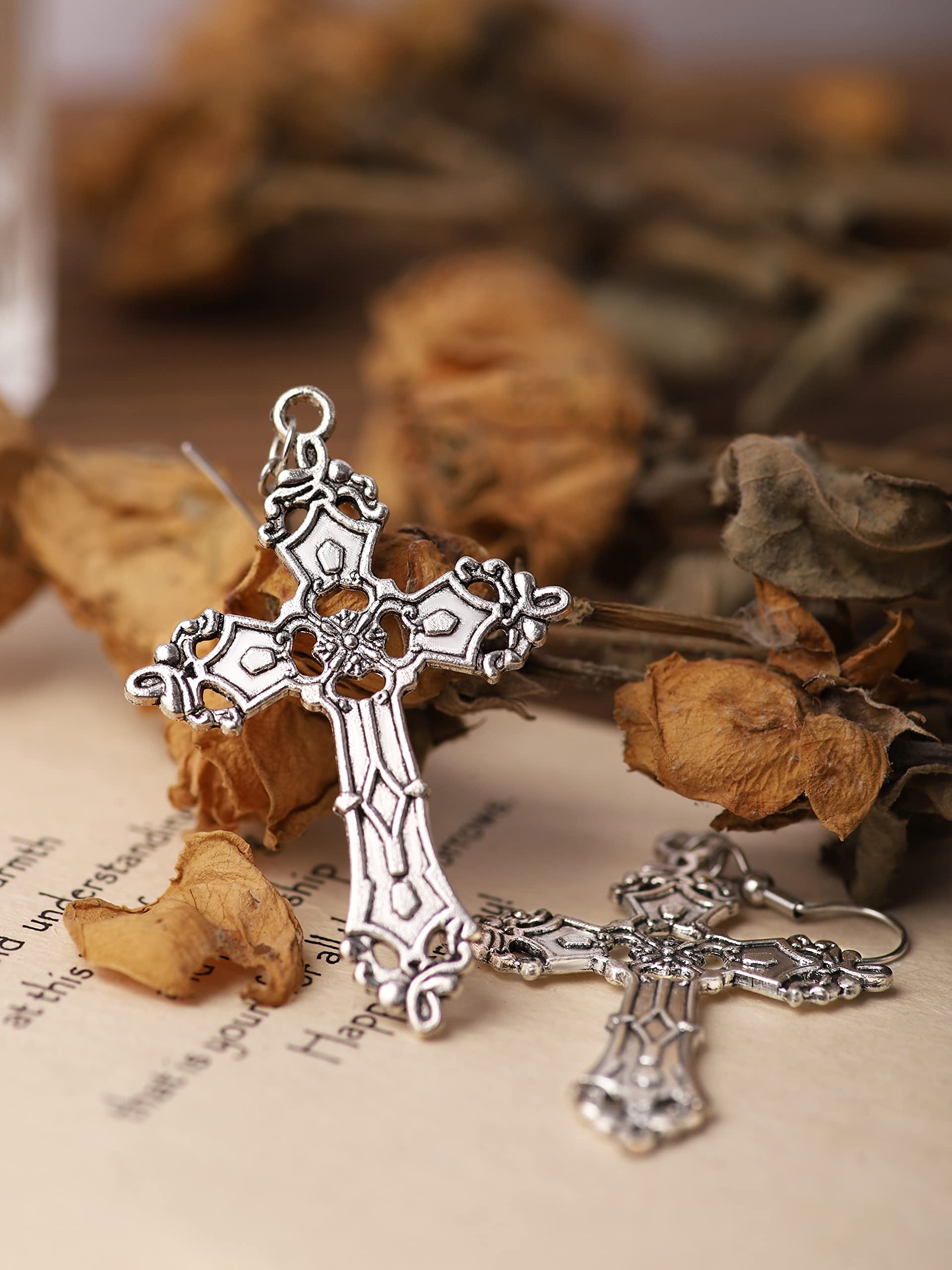 Sacina Gothic Cross Earrings, Zinc Alloy Cross Dangle Earrings, Goth Jewelry Gift for Women