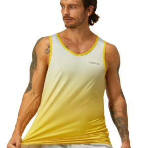 EZRUN Men's Quick Dry Workout Tank Top Swim Beach Shirts for Gym Athletic Running Muscle Sleeveless Shirts(YellowGradient,l)