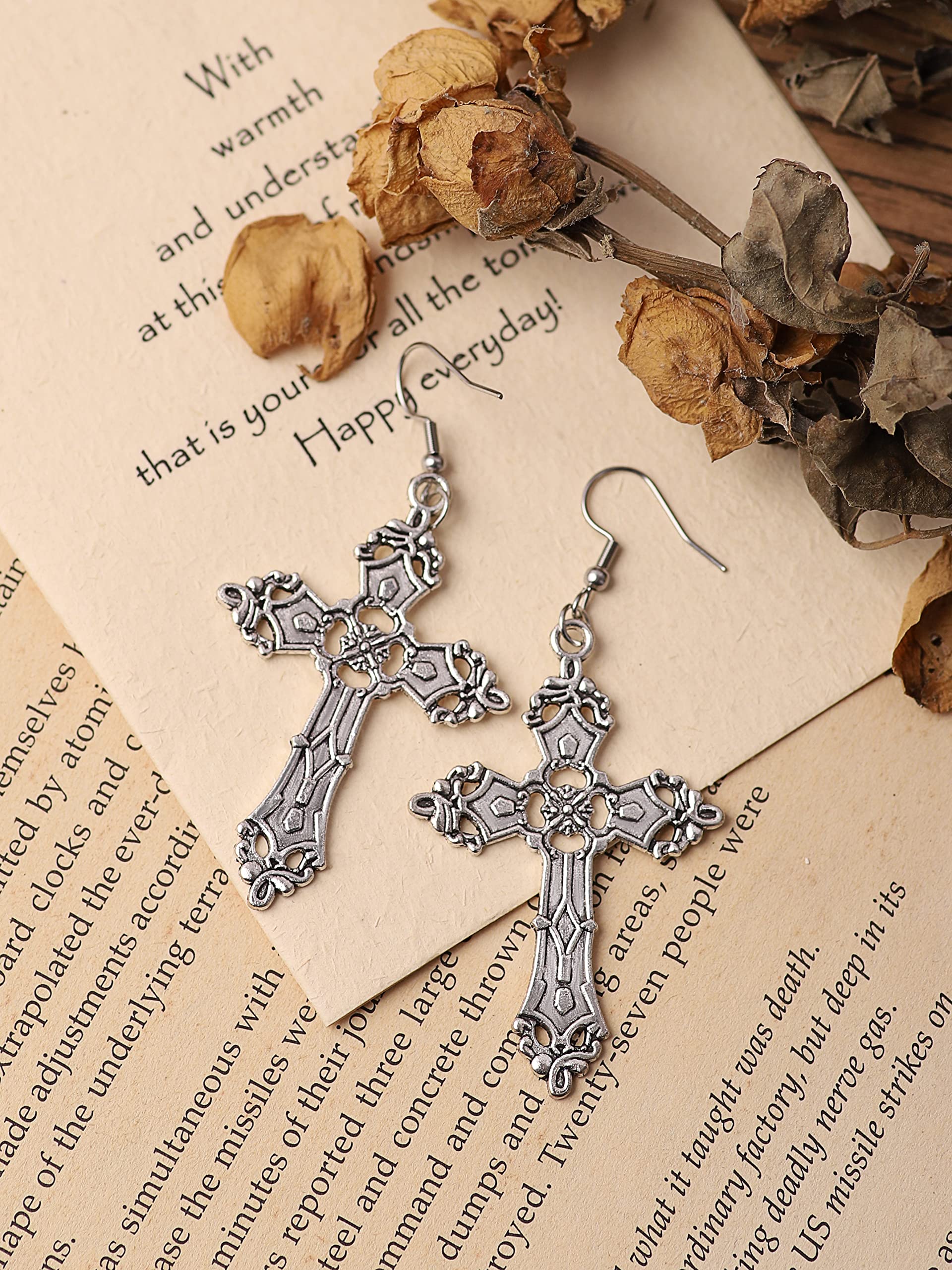 Sacina Gothic Cross Earrings, Zinc Alloy Cross Dangle Earrings, Goth Jewelry Gift for Women