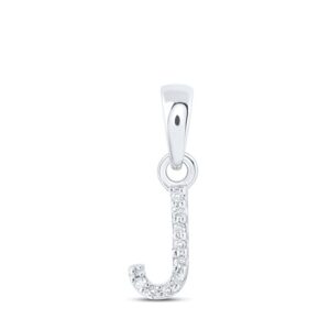 10kt white gold womens round diamond j initial letter pendant .02 cttw