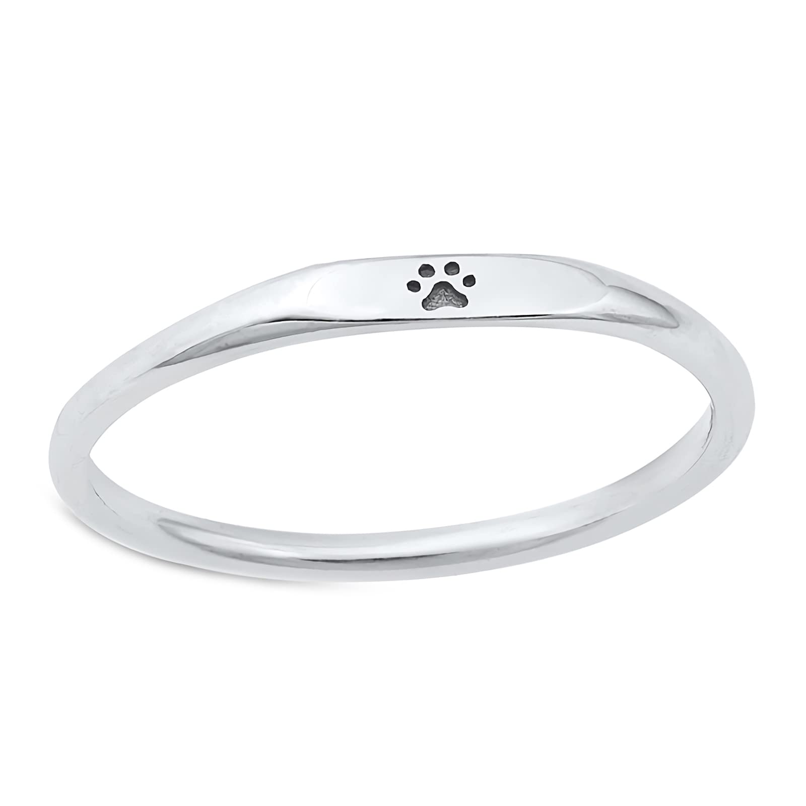 JEWELRITZY 2mm Signet Style Dog Paw Print Engraved Ring Solid 925 Sterling Silve Size 10