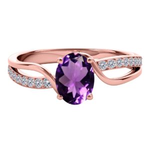 MauliJewels 1.40 Carat Oval Shape Amethyst & Diamond Ring In 14K Solid Rose Gold In Size 8