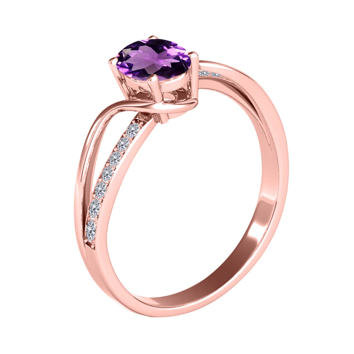 MauliJewels 1.40 Carat Oval Shape Amethyst & Diamond Ring In 14K Solid Rose Gold In Size 8