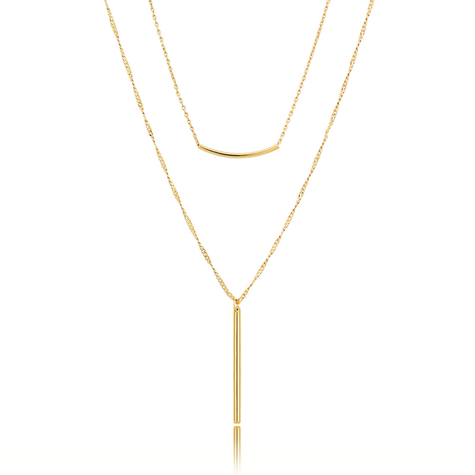 LANE WOODS Dainty Silver Layered Necklace Women: Simple Gold Plated Double Stacked Bar Pendant Necklace - Elegant Trendy Minimalist Choker Gift - Cute Multilayer Chain Jewelry for Girls Teen (Gold)