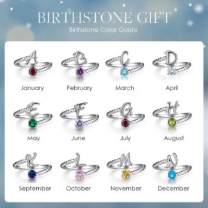 AILAAILA March Initial Birthstone Rings for Women Adjustable Dainty Letter Ring Stackable Stacking Ring for Mother Daughter Birthday Jewelry Gift A