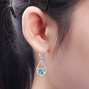 Sea Turtle Earrings for Women Sapphire Jewelry Animal Lover Gifts S925 Sterling Silver Ocean Zirconia Starfish Hoops Blue Dangle Earrings for Friends Sister Mom