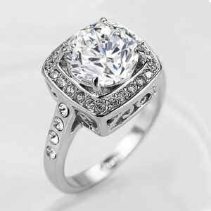 Acefeel Halo Cubic Zirconia Promise Engagement Wedding Ring For Women 18K White Gold Plated (01 Silver Clear, 8)