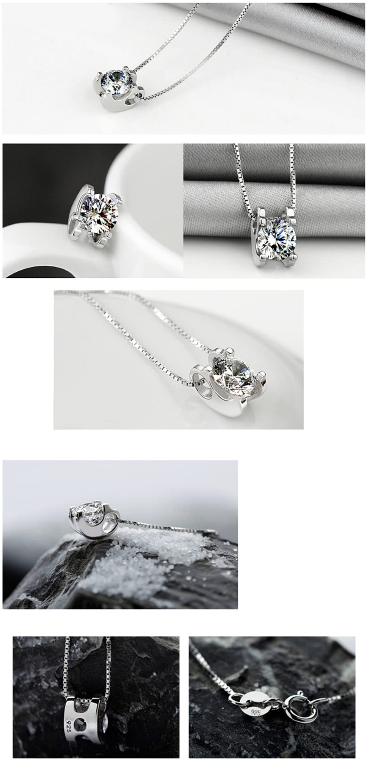 S925 Sterling Silver AAAAA Australia Crystal Round Cut Solitaire 0.8 Carat (6.0mm) CZ Dainty Box Chain Choker Necklace for Women