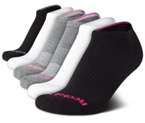 reebok women's low cut socks - 6 pack performance cushion comfort no show socks - breathable athletic socks for women (4-10), size 4-10, black/white/grey