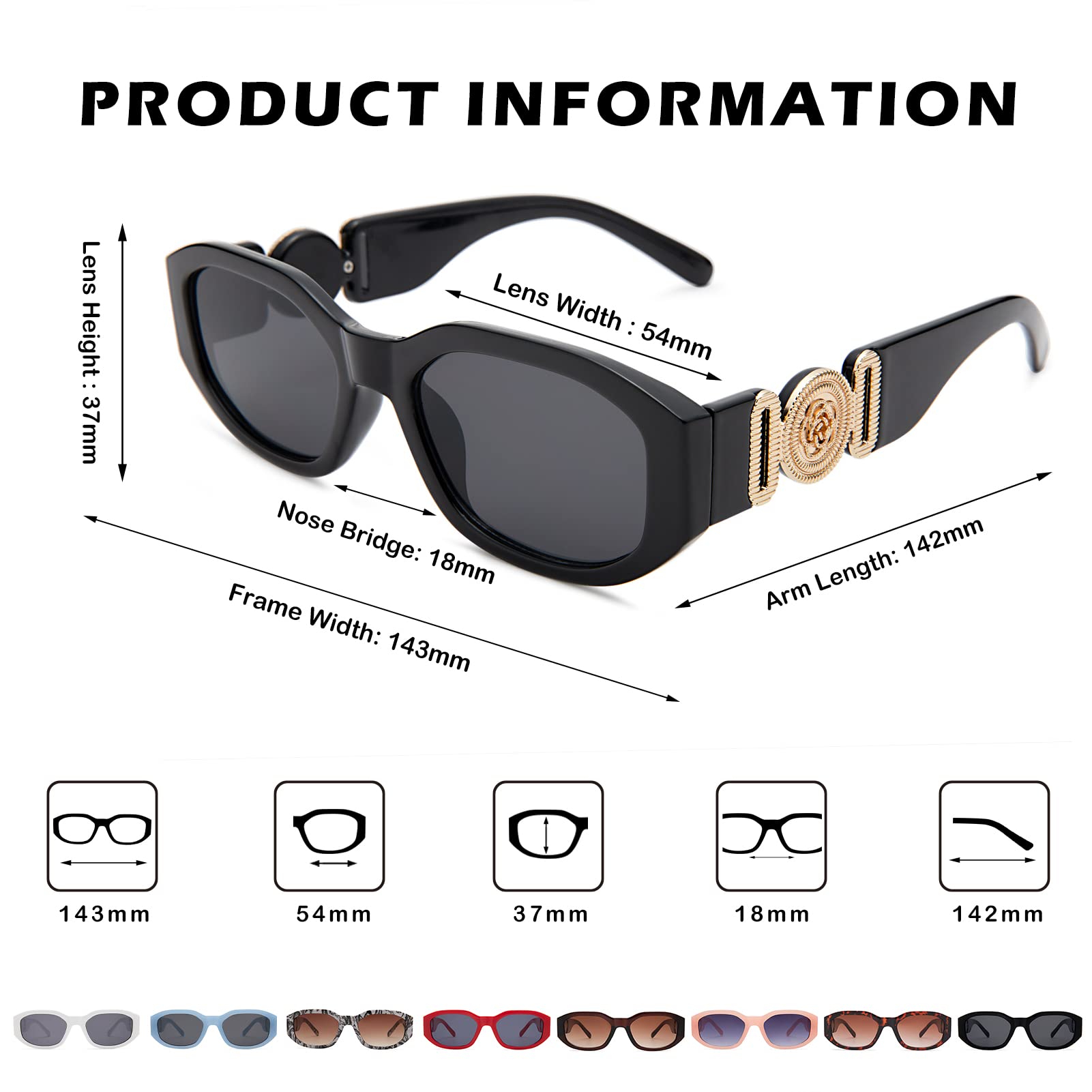 Hycredi Rectangle Sunglasses for Women Men Retro Driving Glasses 90’s Vintage Fashion Irregular Frame UV400 Protection (Black/Grey +White/Grey)