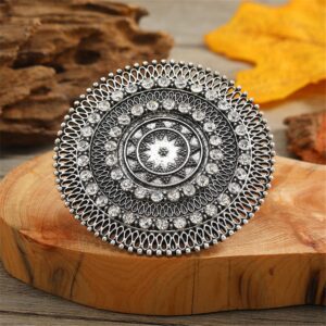 Dtja Boho Exaggerated CZ Statement Ring for Women Adjustable Bohemian Antique Mosaic Crystal Expandable Big Open Wrap Finger Rings Comfort Fit Retro Indian Style Jewelry (Silver Star)