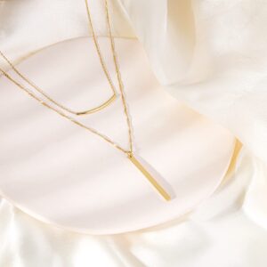 LANE WOODS Dainty Silver Layered Necklace Women: Simple Gold Plated Double Stacked Bar Pendant Necklace - Elegant Trendy Minimalist Choker Gift - Cute Multilayer Chain Jewelry for Girls Teen (Gold)