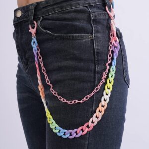 Wiwpar Colorful Acrylic Jean Chains Wallet Pocket Chains Rainbow Jean Pants Chain Keychain Body Chain for Women and Girls (Pink)