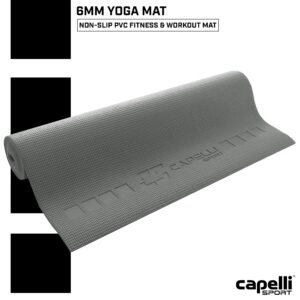 Capelli Sport Yoga Mat Non Slip, All Purpose PVC Fitness and Workout Mat, Grey, 6 mm