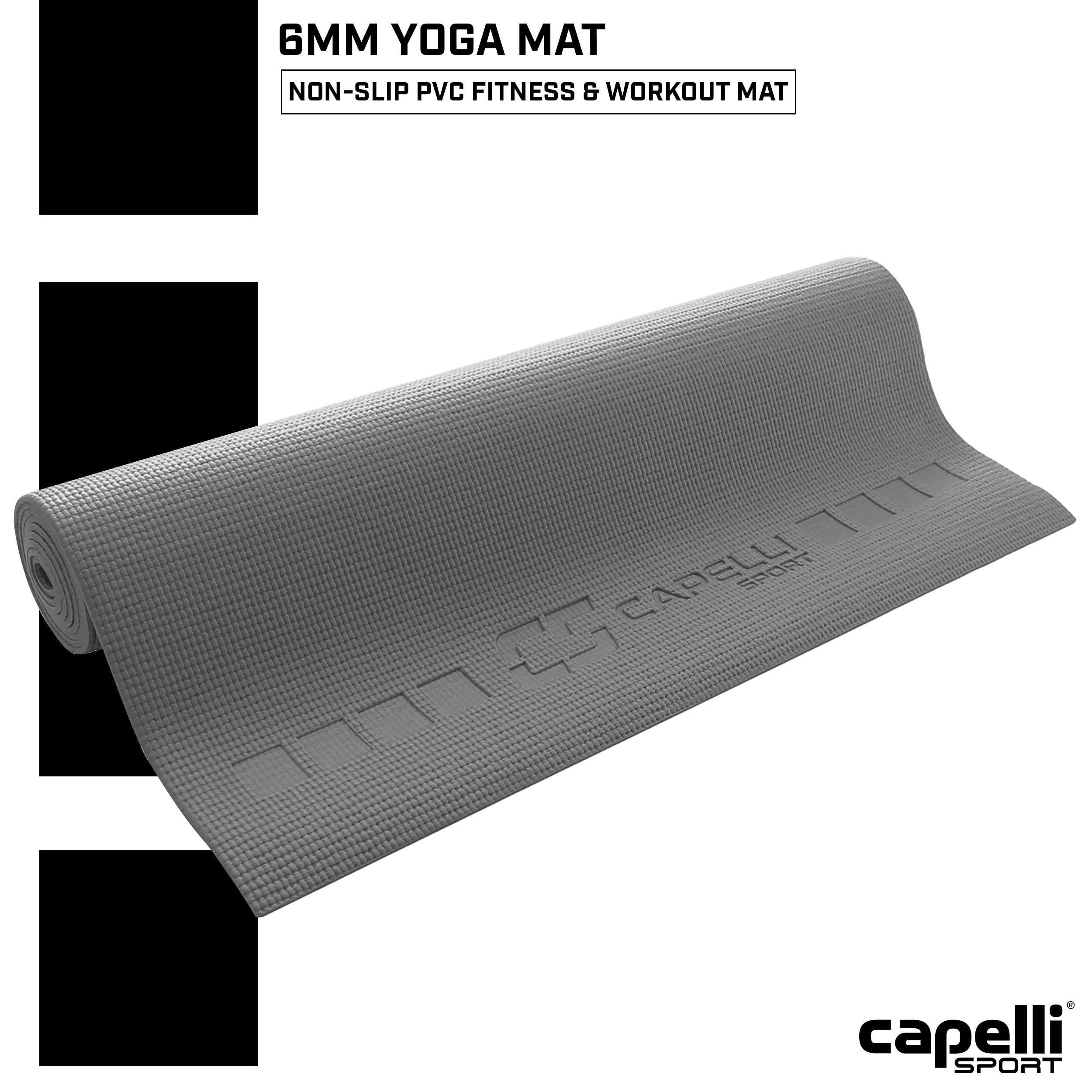 Capelli Sport Yoga Mat Non Slip, All Purpose PVC Fitness and Workout Mat, Grey, 6 mm