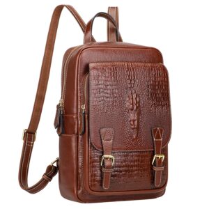 pijushi crocodile leather backpack purse for women men leather rucksack with flap (66511 brown)