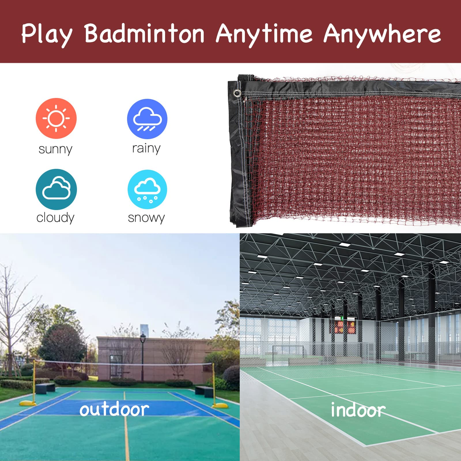 Sanung Badminton Net, Standard Size All-weather Volleyball Badminton Net Replacement for Indoor Outdoor Use, Portable Badminton Mesh Net with Storage Bag