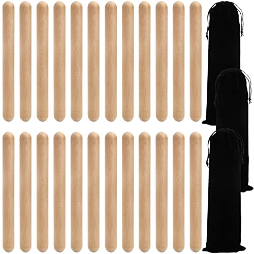 ZEAYEA 24 Pack Rhythm Sticks with 3 Carry Bag, 8 Inch Wood Claves Musical Percussion Instrument, Hardwood Musical Sticks for Music Parties Musical Education