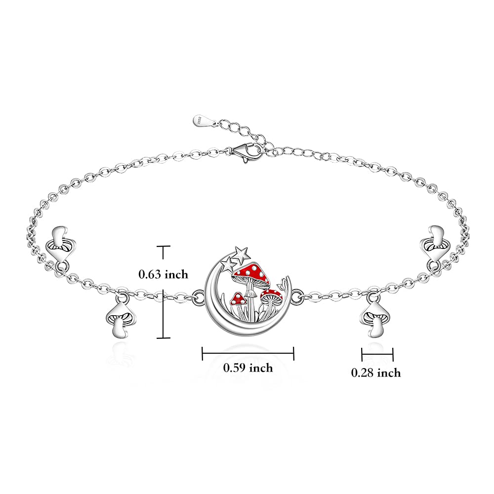 Fenthring Mushroom Bracelet Red Mushroom Moon Bracelet Sterling Silver Link Bracelets for Women Fairy Mushrooms Jewelry