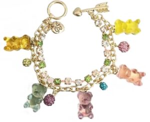 betsey johnson gold-tone crystal pastel gummy bears charms bracelet