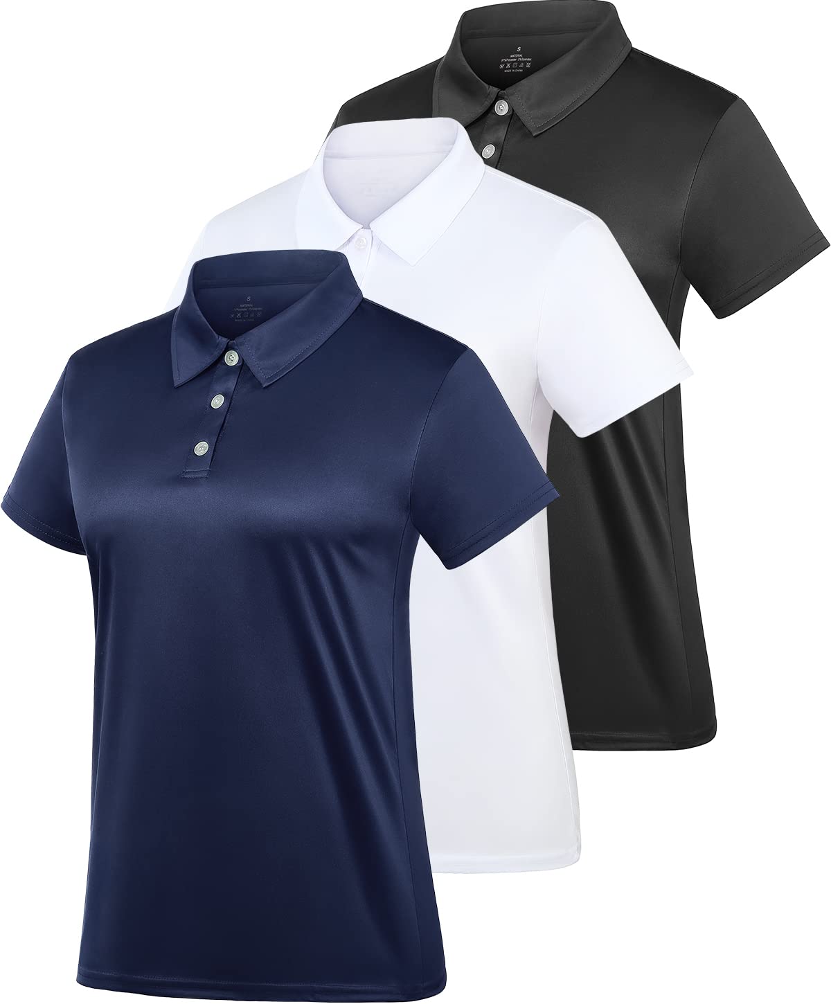 Women's Polo Tee Dry Fit Golf Shirt Moisture Wicking Short Sleeve Sport Activewear Golf Polo Tops Collar with Buttons Workout Black/White/Navy L