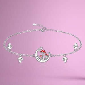 Fenthring Mushroom Bracelet Red Mushroom Moon Bracelet Sterling Silver Link Bracelets for Women Fairy Mushrooms Jewelry