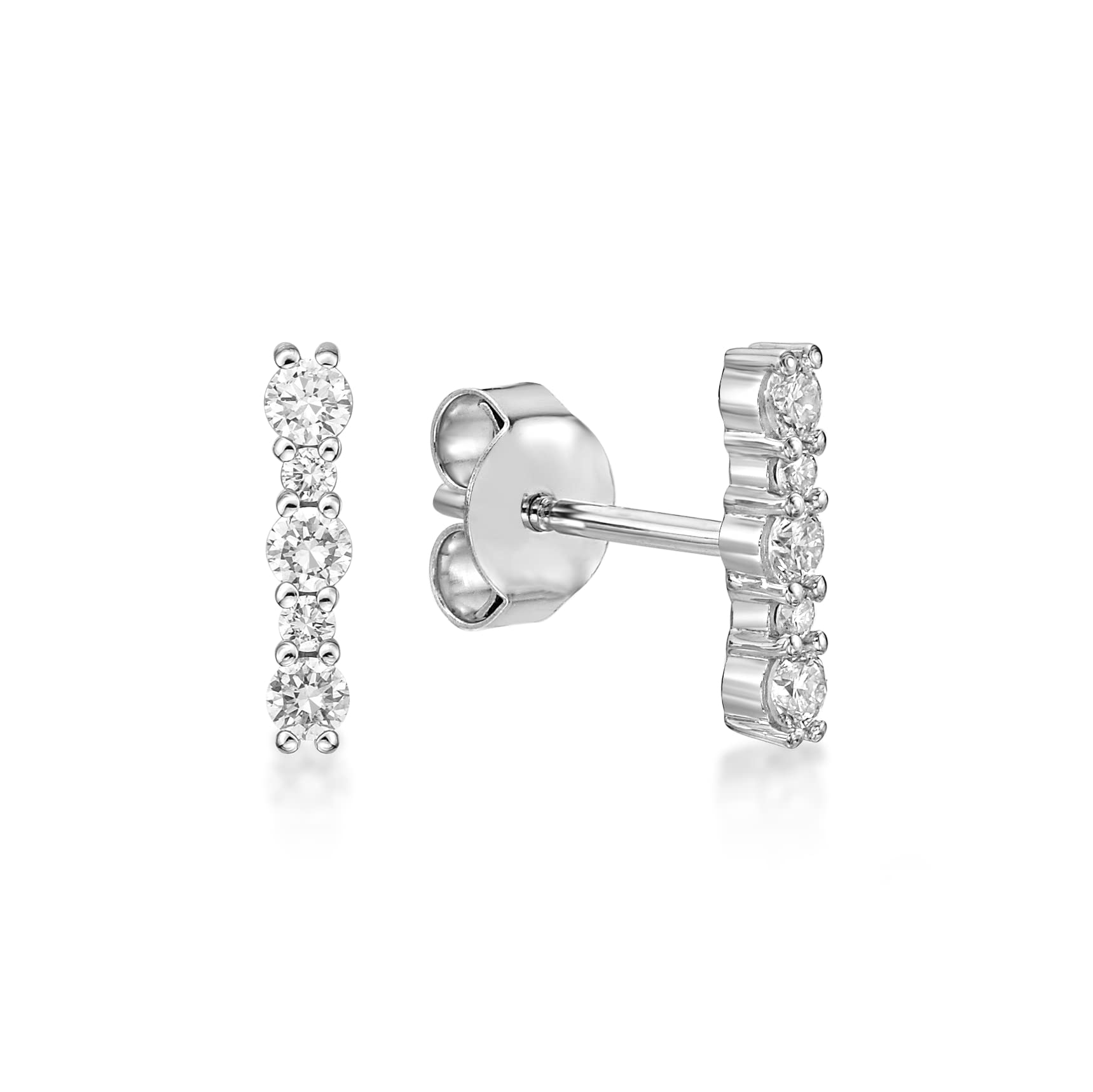 1/4 Carat Lab Grown Diamond Mini Bar Stud Earrings for Women in 10k White Gold (G-H, VS2-SI1, cttw) Post With Friction Back by Lavari Jewelers